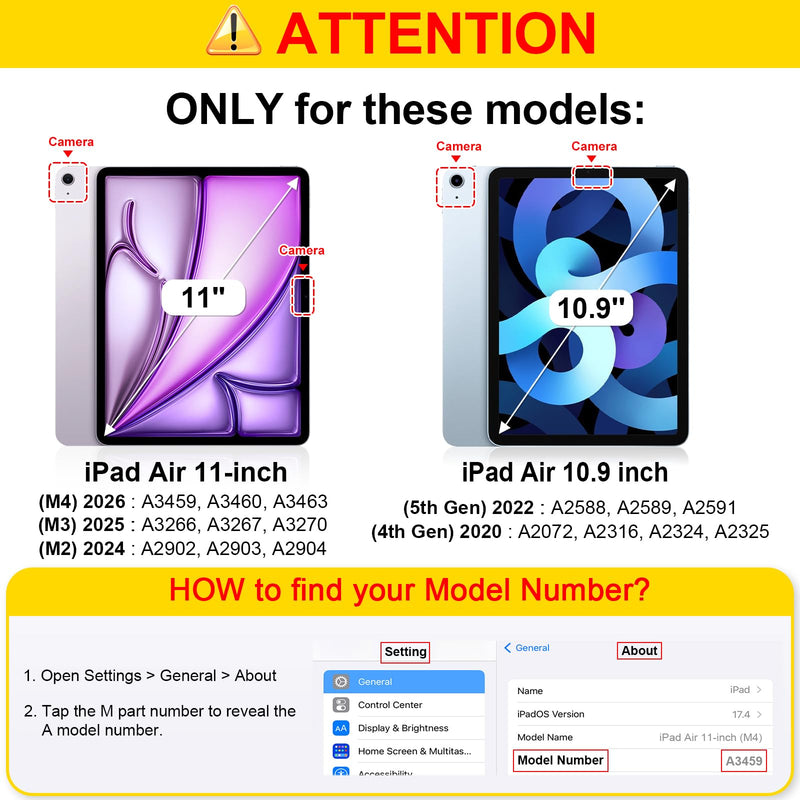 iPad Air 11" (M4 chip 2026, M3 chip 2025, M2 chip, 2024), iPad Air 5th ...